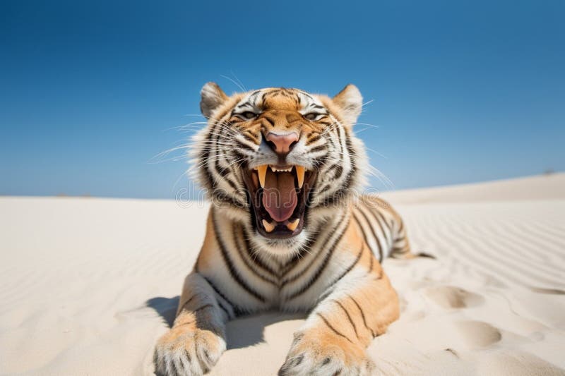 Tiger Resting on the Beach Nature View Stock Illustration ...