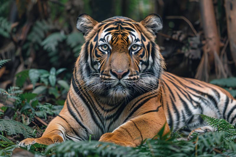 A Tiger Resting in the Dense Forest, Surrounded, High Quality, High ...