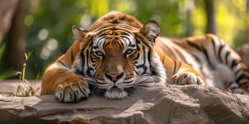 Tiger Resting on Large Rock Stock Image - Image of beautiful, wildlife ...