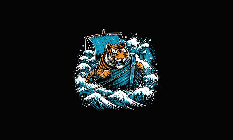 Tiger Riding Ship on Sea Vector Artwork Design Stock Vector ...
