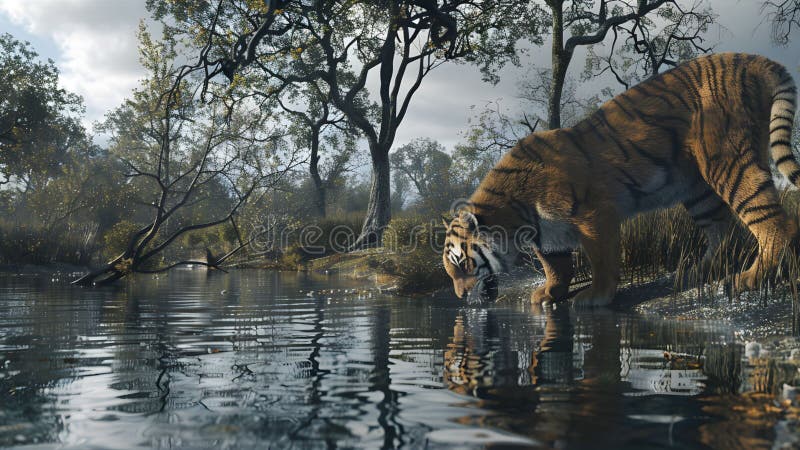 Tiger at the river stock illustration. Illustration of wildlife - 308969320
