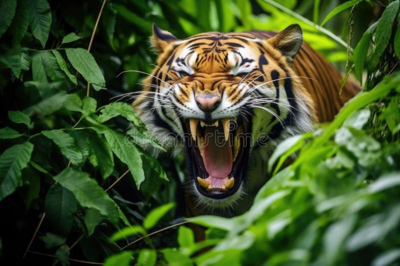 Tiger Roaring at Another in the Jungle Stock Image - Image of jungle ...
