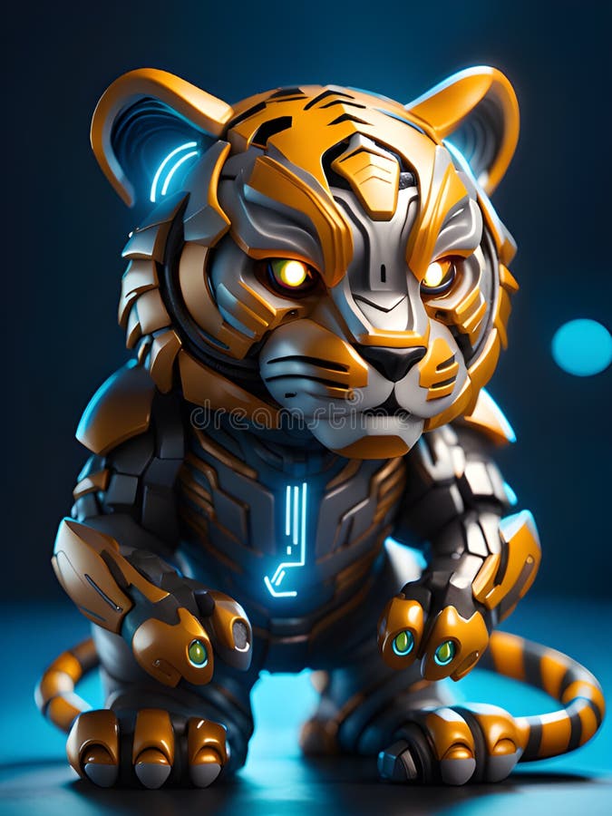 Tiger Robot on Dark Background Stock Illustration - Illustration of ...