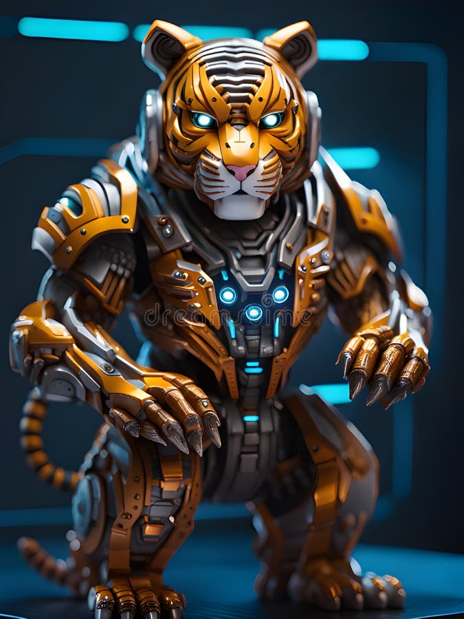 Tiger Robot on Dark Background Stock Illustration - Illustration of ...