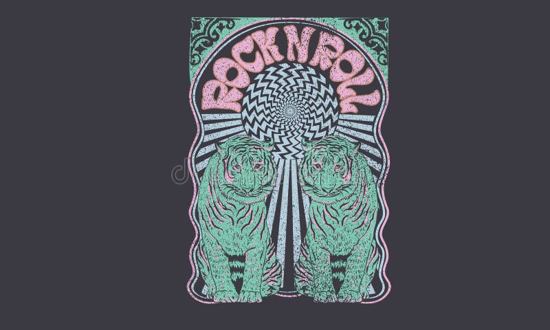 Tiger Rock and Roll Vintage Artwork. Stock Illustration - Illustration ...