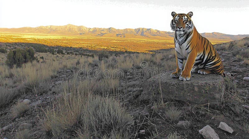 Tiger on Rocky Hilltop at Dawn Stock Image - Image of conservationist ...