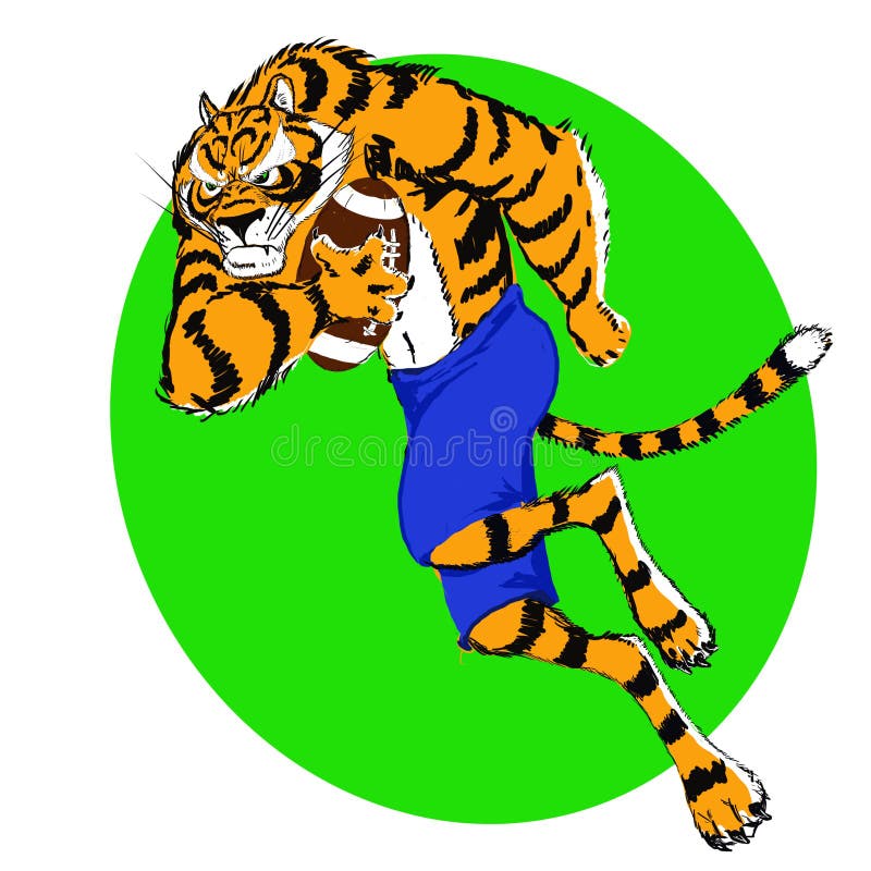 Tiger Rugby Player Runs with the Ball Stock Illustration - Illustration ...