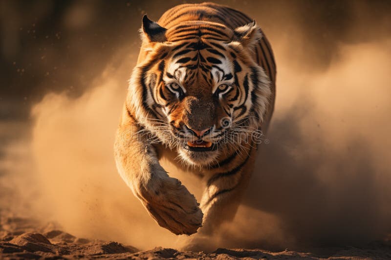 A Tiger Run in Meadow by Generative AI Stock Illustration ...