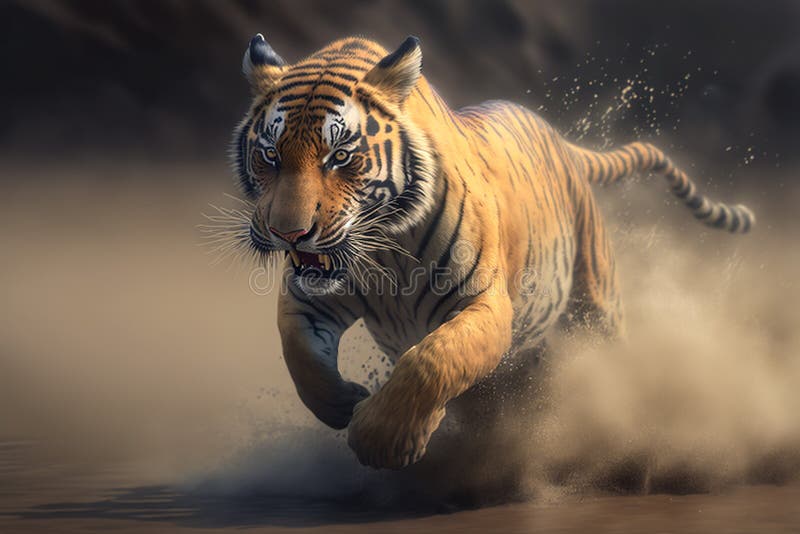 Tiger Running, Aggressive, Hunting and Attacking, Predator, Generative ...