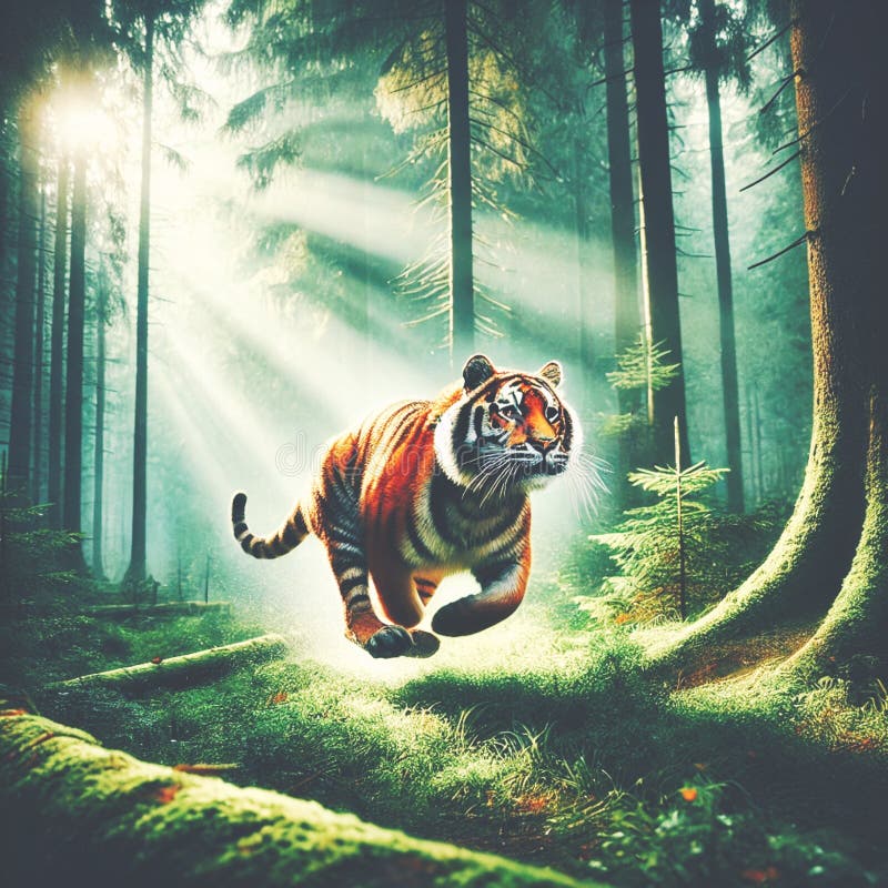 Tiger Running Alone Forest Movie Film Use Stock Photos - Free & Royalty ...