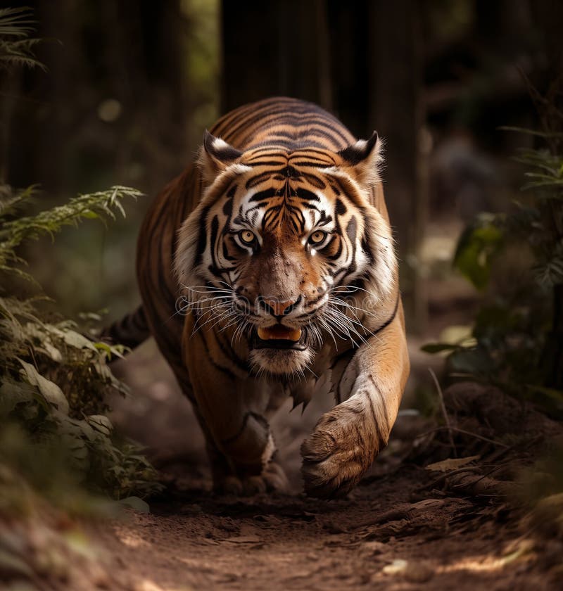 Tiger Running in the Forest.Generative Ai Stock Illustration ...