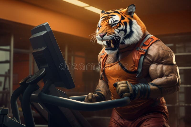 Tiger is Running on a Treadmill in the Gym Stock Image - Image of tiger ...
