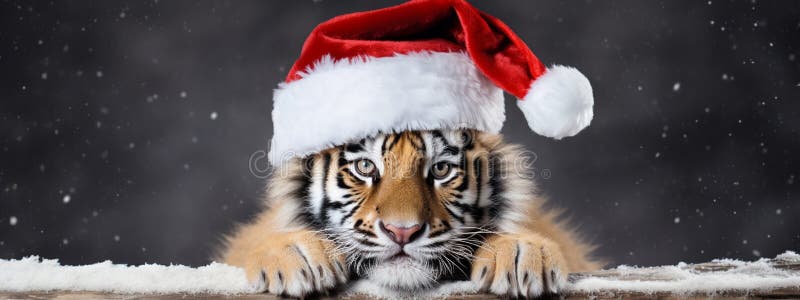 A Tiger in a Santa Claus Hat. Year of the Tiger Concept Stock Image ...