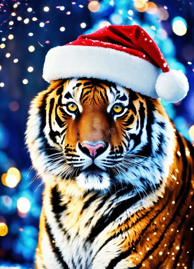 Tiger in Santa S Hat Year of Santa. Selective Focus Stock Image - Image ...
