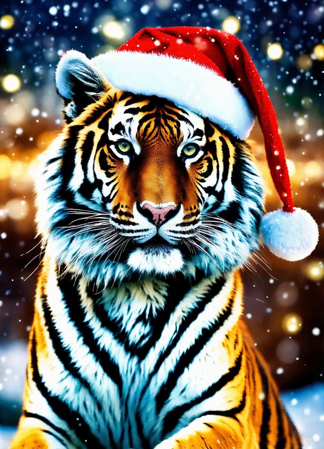 Tiger in Santa S Hat Year of Santa. Selective Focus Stock Photo - Image ...