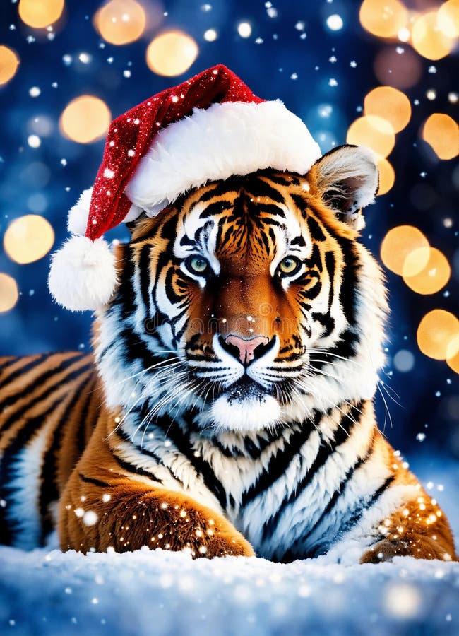 Tiger in Santa S Hat Year of Santa. Selective Focus Stock Image - Image ...