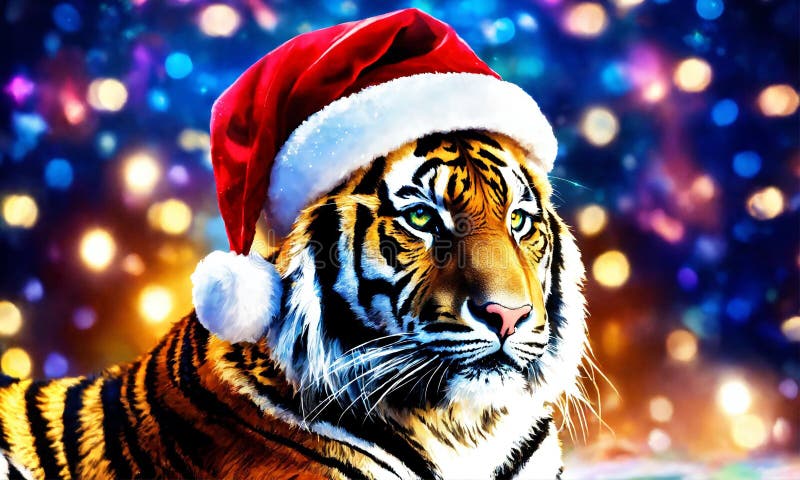 Tiger in Santa S Hat Year of Santa. Selective Focus Stock Photo - Image ...