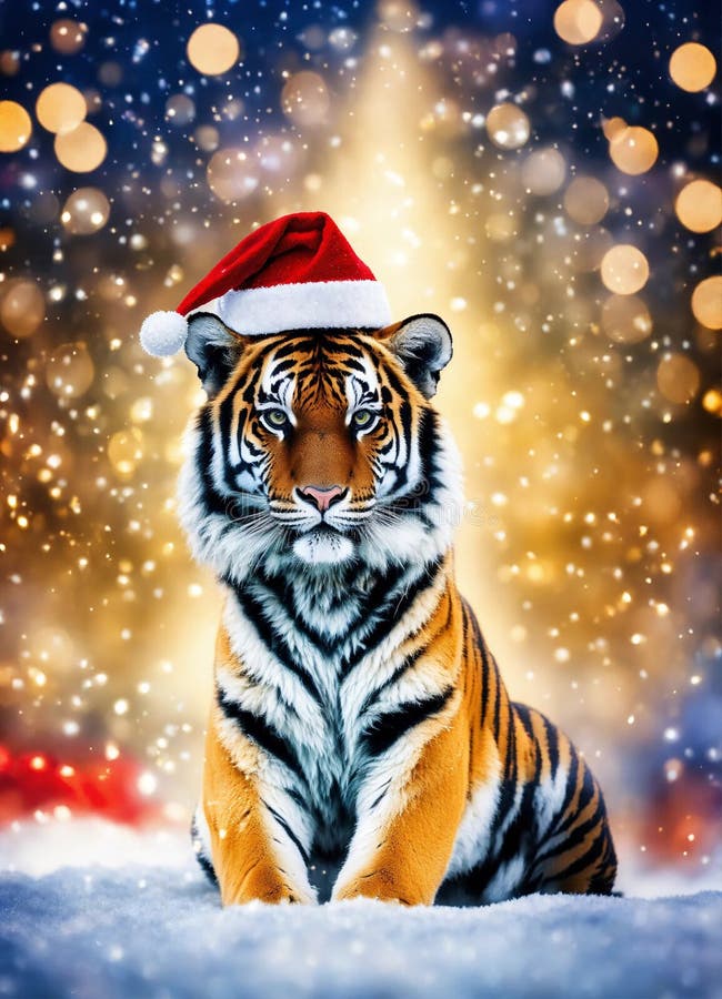 Tiger in Santa S Hat Year of Santa. Selective Focus Stock Photo - Image ...
