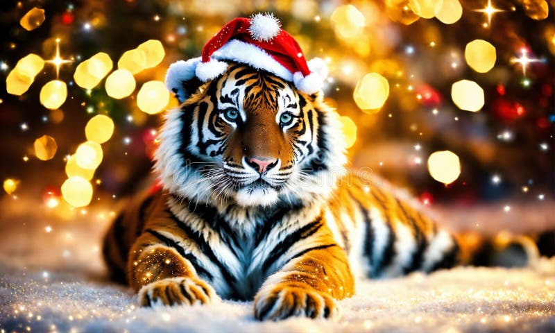 Tiger in Santa S Hat Year of Santa. Selective Focus Stock Photo - Image ...