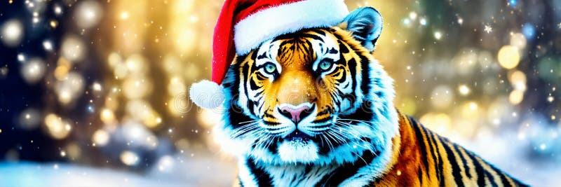Tiger in Santa S Hat Year of Santa. Selective Focus Stock Image - Image ...
