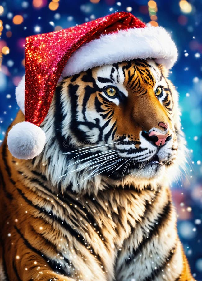 Tiger in Santa S Hat Year of Santa. Selective Focus Stock Photo - Image ...