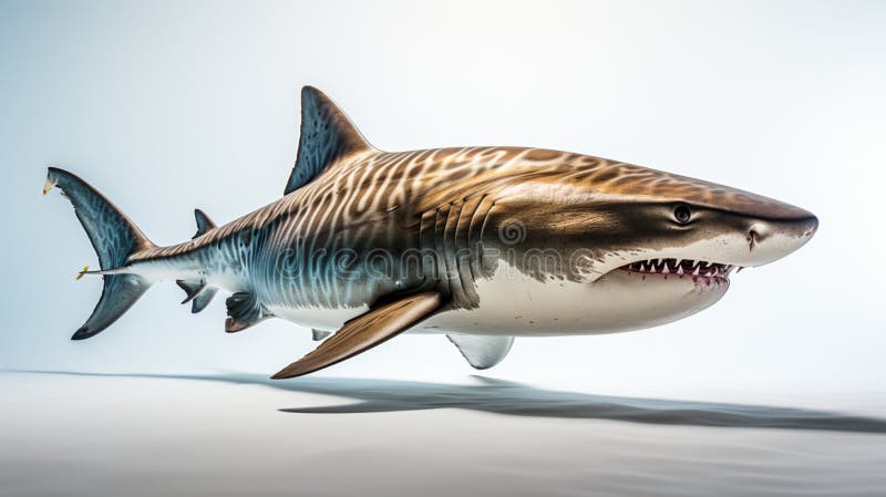 A Tiger Shark White Background Stock Illustration - Illustration of ...
