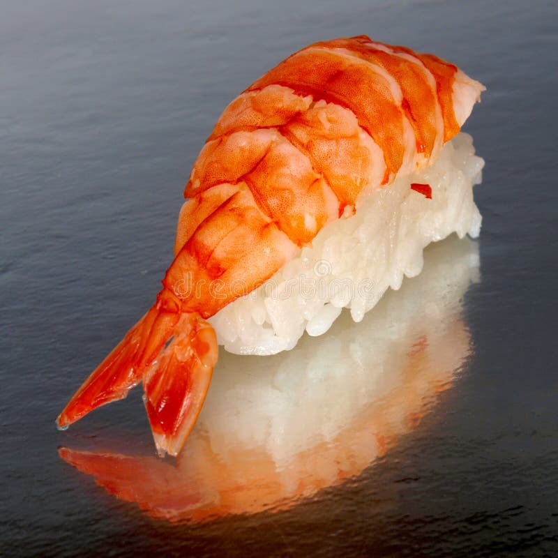Tiger Shrimp Sushi on a Shiny Surface. Japanese Kitchen Stock Image ...