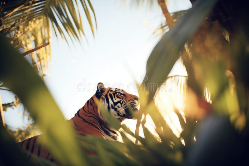 Tiger Silhouette Against Sunset in Jungle Stock Image - Image of dusk ...