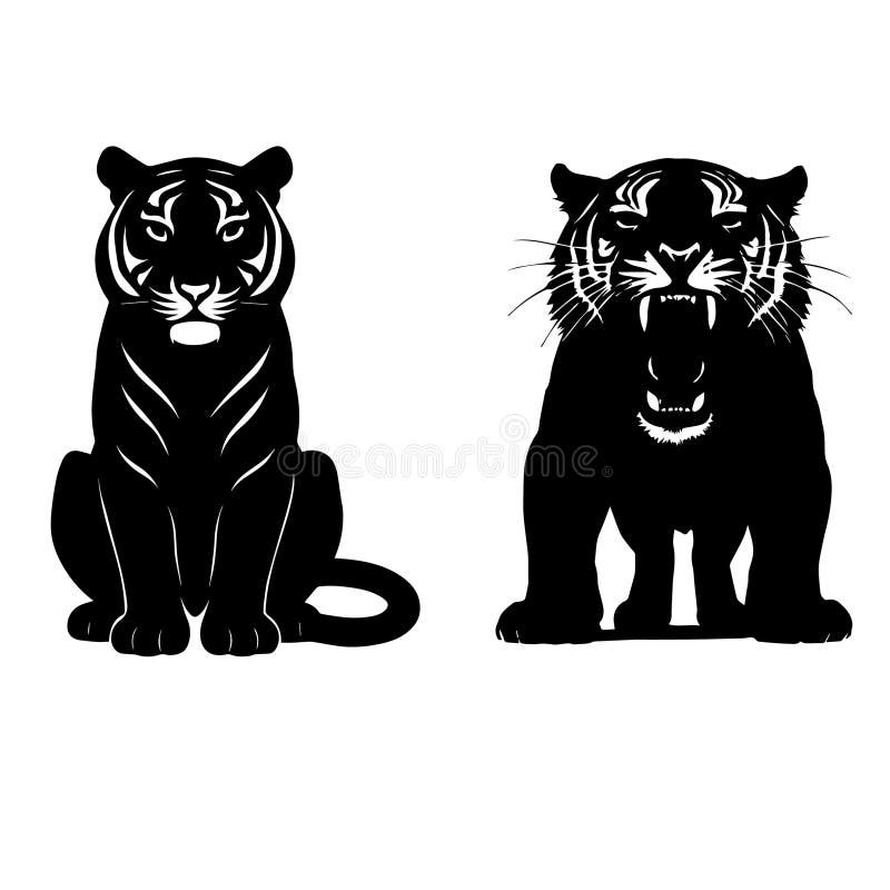 Tiger Silhouette from Dynamic Angle â€ Wild Big Cat Vector Art Stock ...