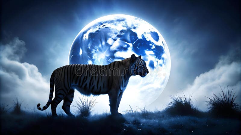 Tiger Silhouette in a Serene Moonlight Setting AI Generated Stock ...