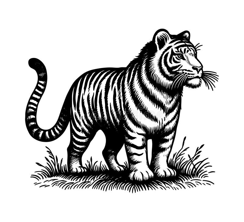 Tiger Simple Vintage Hand Drawn Vector Stock Illustration ...
