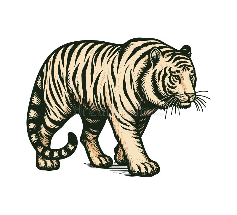 Tiger Simple Vintage Hand Drawn Vector Stock Illustration ...