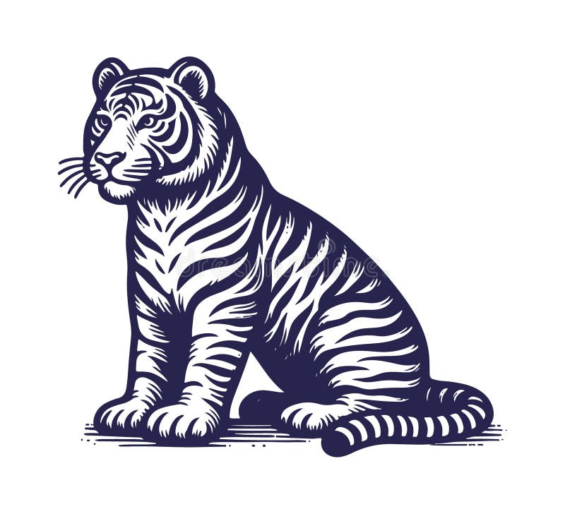 Tiger Simple Vintage Hand Drawn Vector Stock Illustration ...