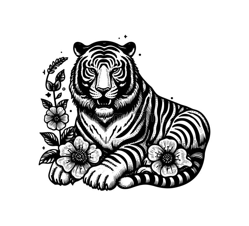 Tiger Simple Vintage Hand Drawn Vector Stock Illustration ...