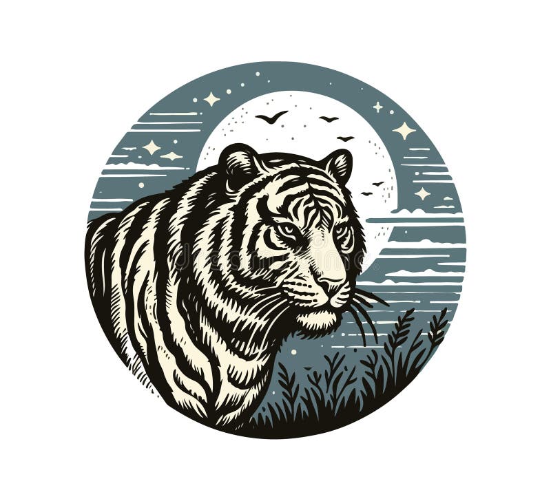 Tiger Simple Vintage Hand Drawn Vector Stock Illustration ...