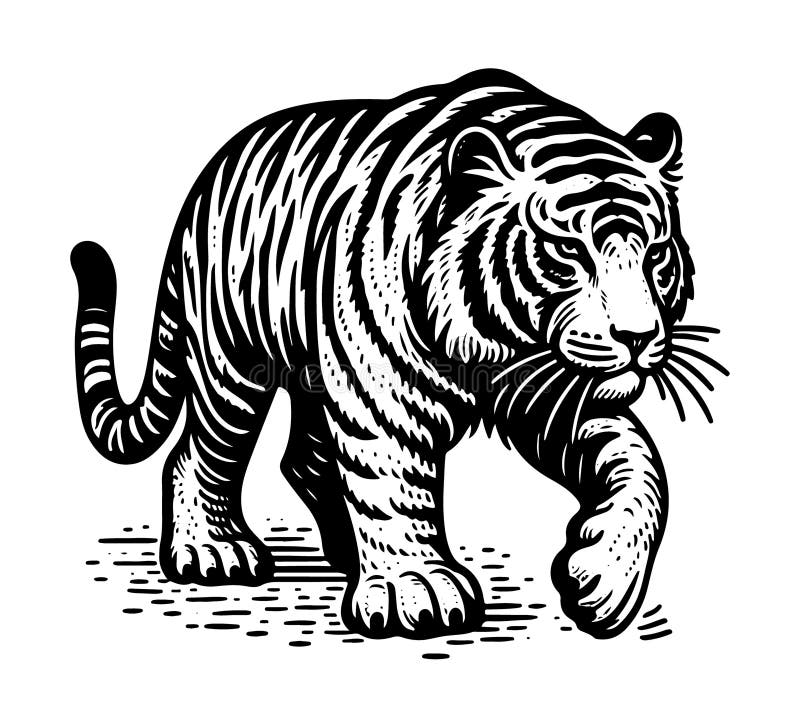 Tiger Simple Vintage Hand Drawn Vector Stock Illustration ...