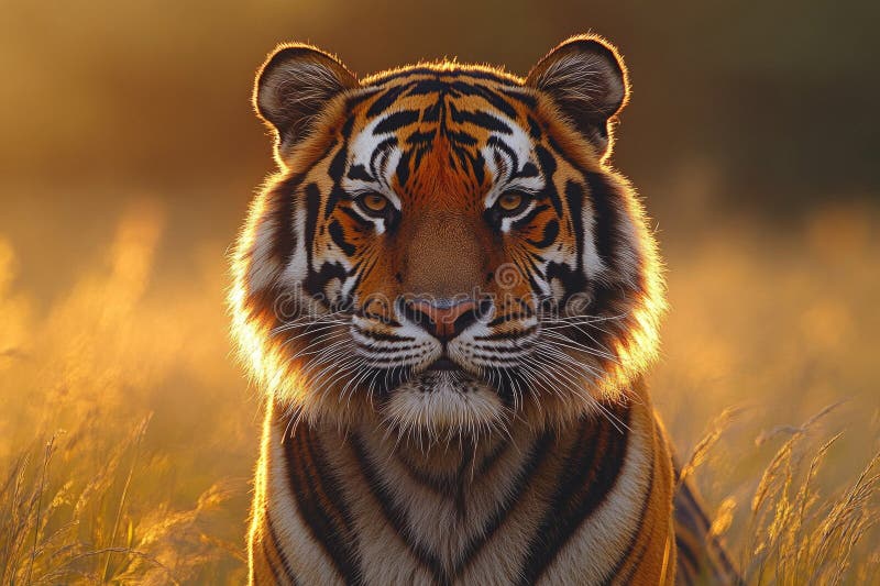 A Tiger Sitting in a Field of Tall Grass Stock Photo - Image of mammal ...
