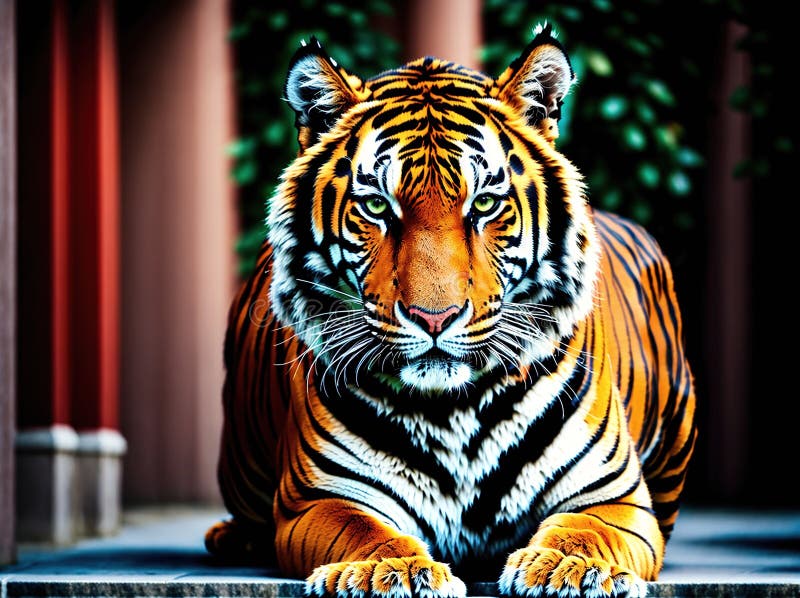 A Tiger Sitting on the Ground, Looking Up at the Camera. Stock Image ...