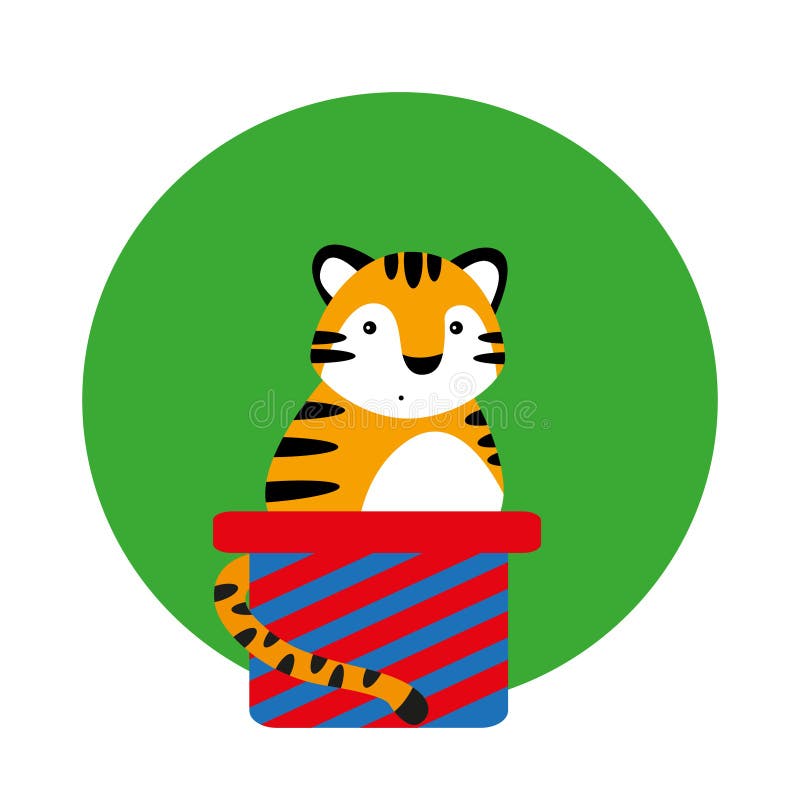 Tiger Sitting in a Holiday Box on a Green Background Stock Illustration ...