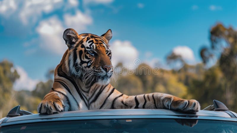 Tiger Sitting on the Roof of a Car Stock Image - Image of blog, head ...