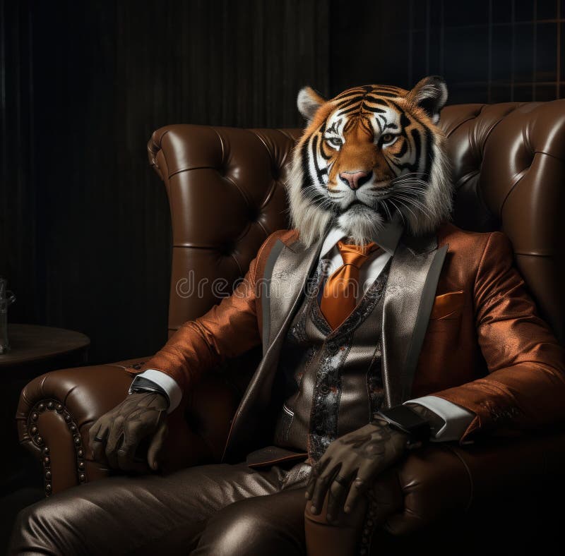 A Tiger Sitting in the Suit and Hat, Stock Image - Image of wildcat ...