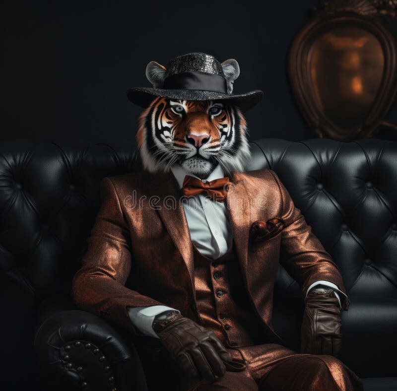 A Tiger Sitting in the Suit and Hat, Stock Photo - Image of portrait ...