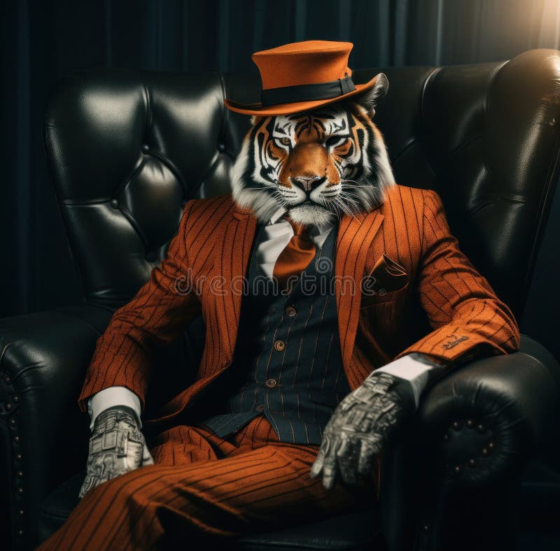 A Tiger Sitting in the Suit and Hat, Stock Photo - Image of animal ...