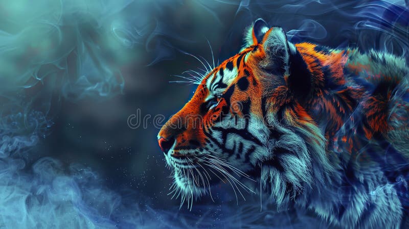 Tiger in the Smoke. Wild Cat. Generative AI Stock Illustration ...