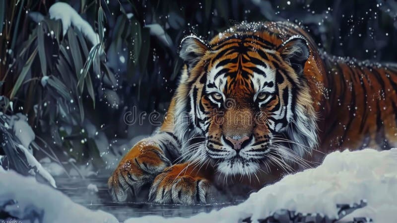 Tiger in the snow stock image. Image of animal, beast - 314235555