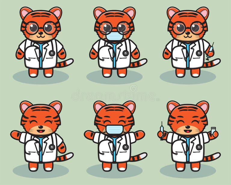 Vector Illustration of Cute Tiger Doctor Cartoon. Stock Vector ...