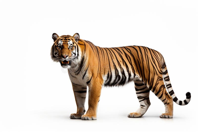 Tiger Standing Isolated on White Background with Clipping Path, Front ...
