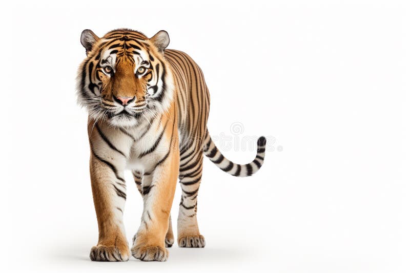 Tiger Standing Isolated on White Background with Clipping Path, Front ...