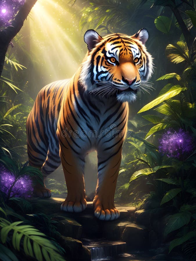 Tiger Standing in the Jungle, Ai Generative Stock Illustration ...