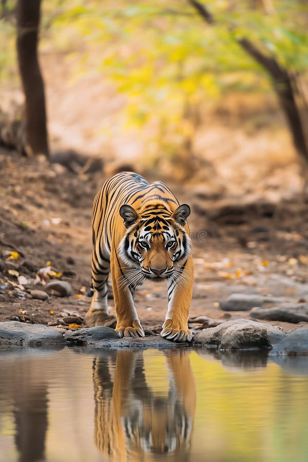 Tiger Standing by Pool of Water in a Nature Reserve. Stock Image ...